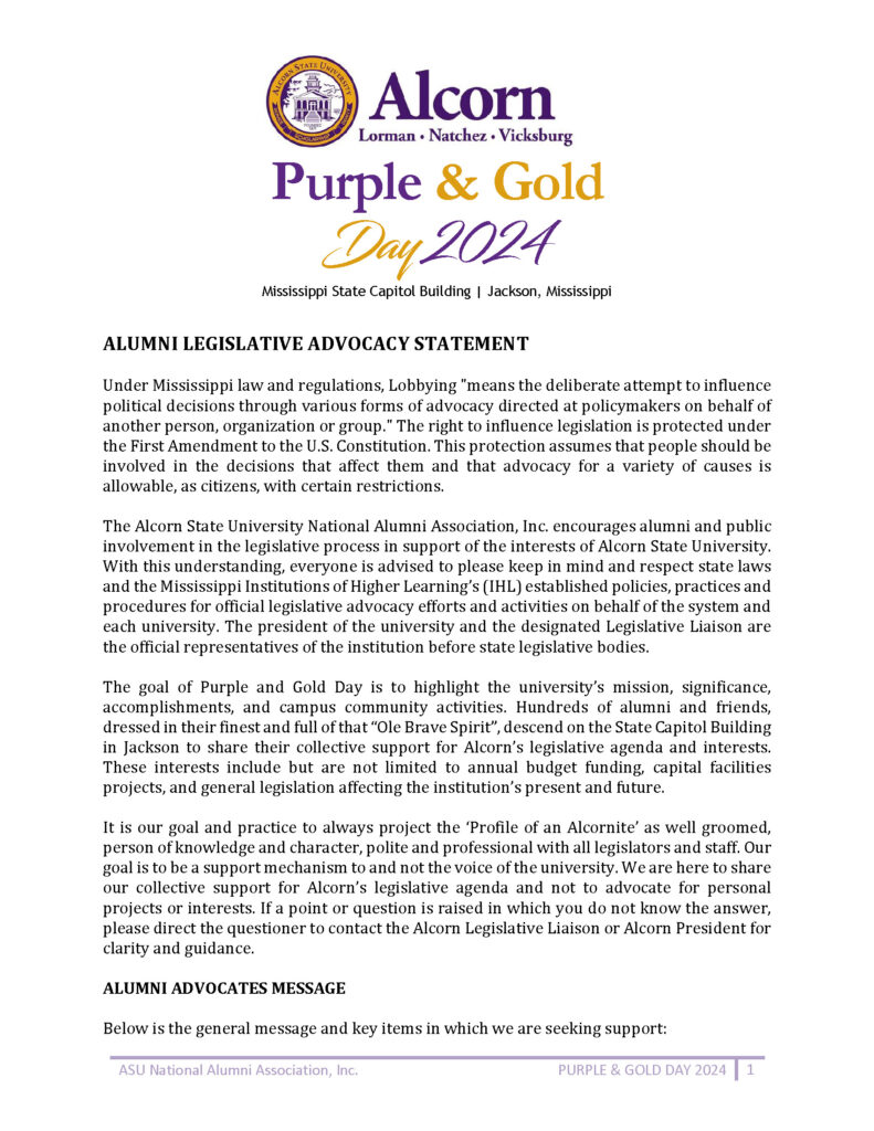Alumni Advocacy Action Plan - Alcorn State University